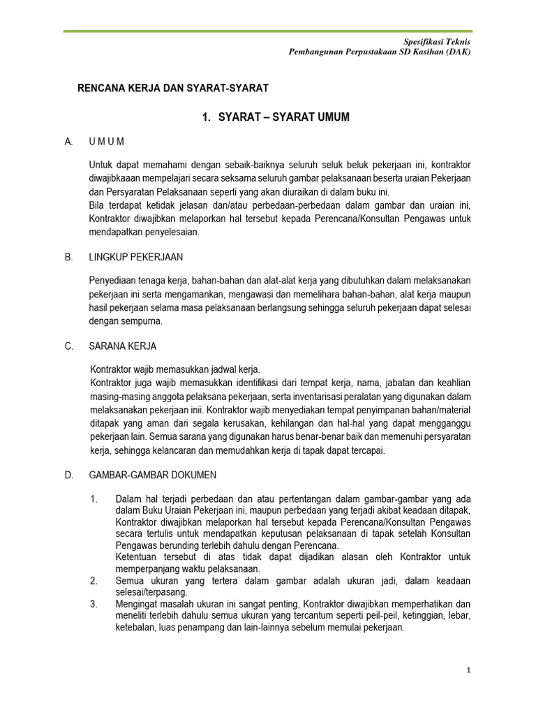RKS Pembangunan Perpustakaan SD Kasihan DAK | PDF