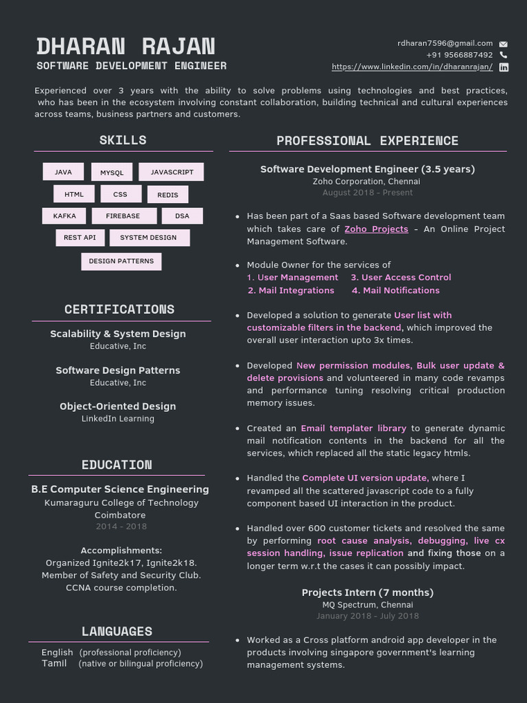 Dharan Rajan Resume | PDF | Java Script | Html