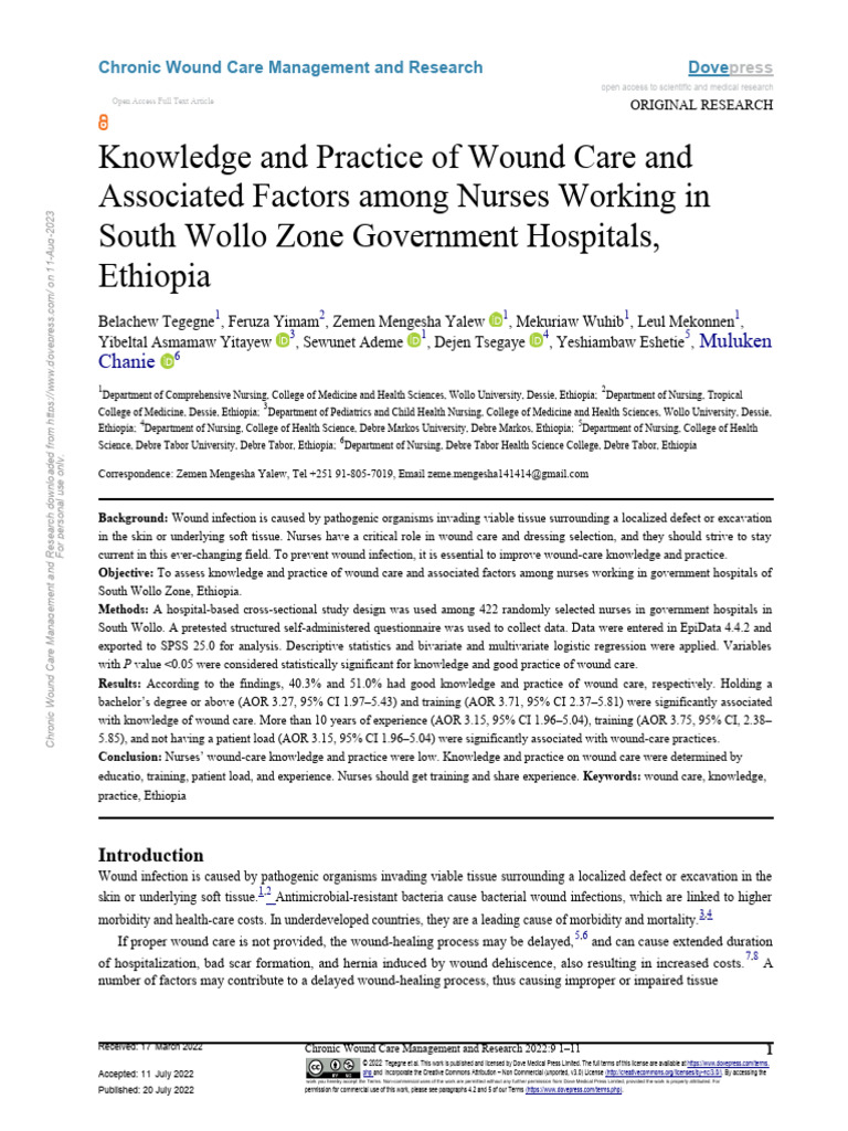 Knowledge And Practice Of Wound Care And Associated Factors Pdf