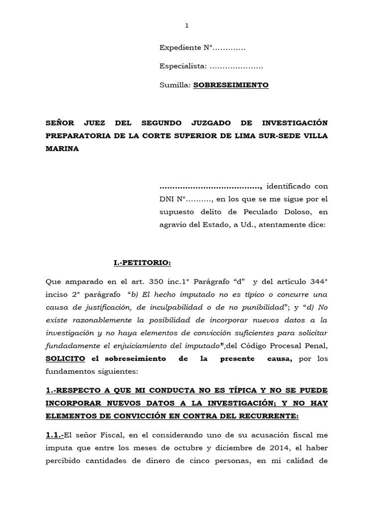 Sobreseimiento NCPP Control-Delito de Peculado Doloso | PDF | Fiscal ...
