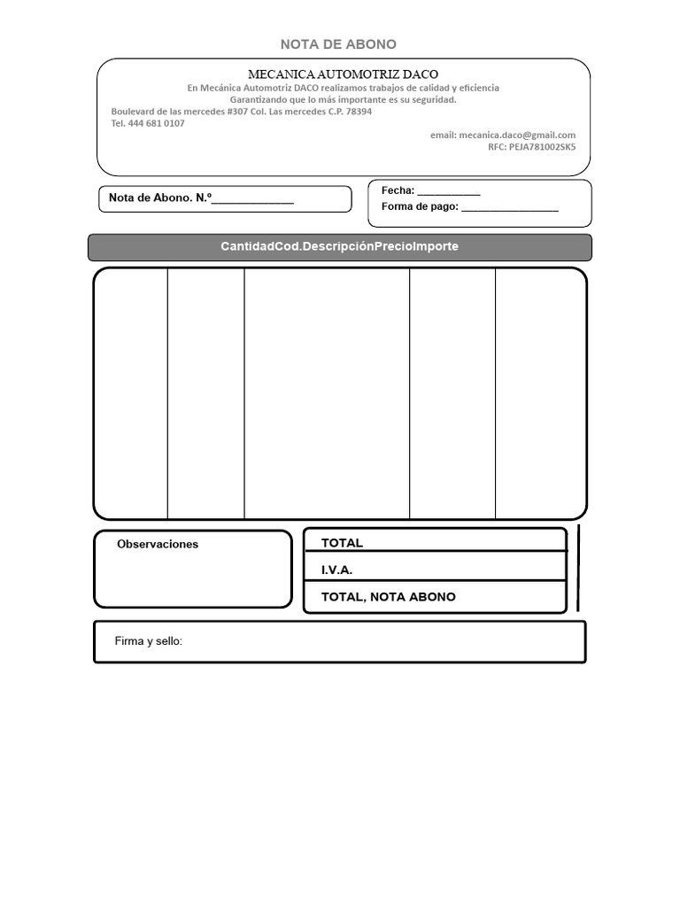 Plantilla-Nota-de-Abono | PDF