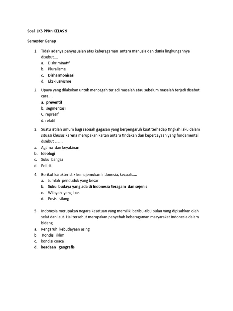 Soal LKS PPKN KELAS 9 Untuk PAT | PDF