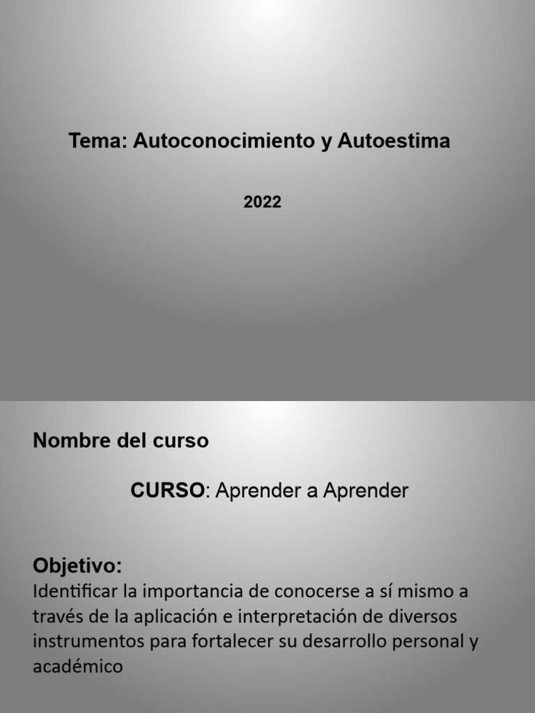 Autoconocimiento Y Autoestima Pdf Autoestima Aprendizaje