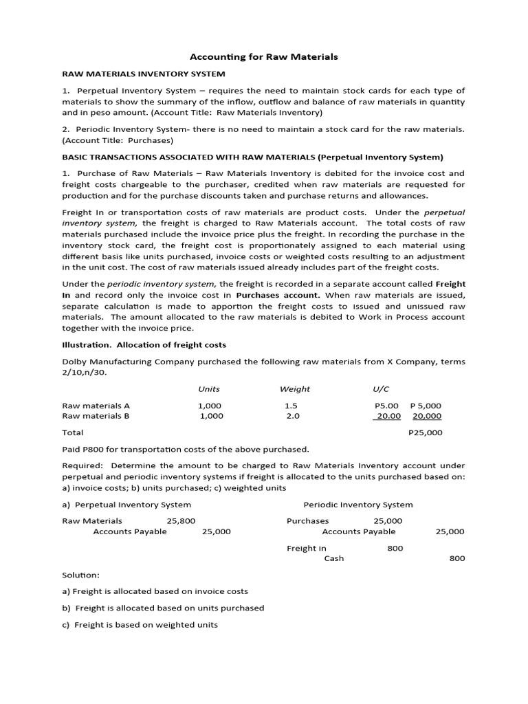 Accounting For Raw Materials | PDF | Inventory | Cost