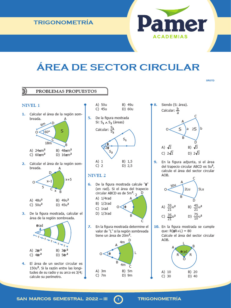 Trigonometría - S4 - Area de Sector Circular | PDF | Geometría Elemental