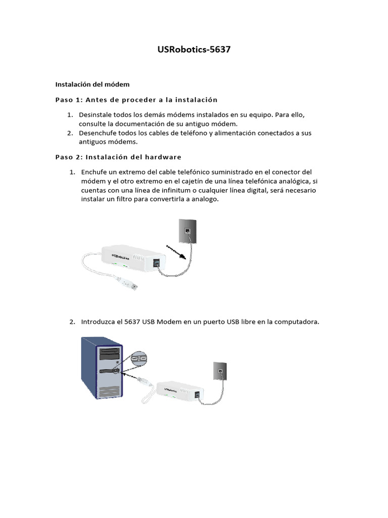 Instalación Módem USRobotics-5637 | PDF | Módem | Ventana (informática)