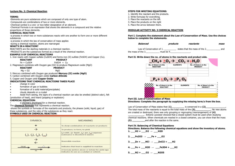 Modular Activity No.3 Chemical Reaction | PDF | Chemical Reactions ...