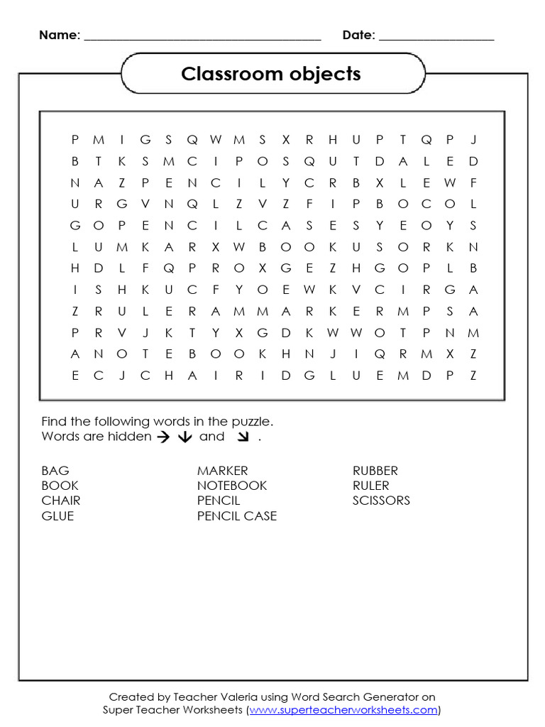 Super Teacher Worksheets Classroom Objects | PDF | Word Search | Puzzles