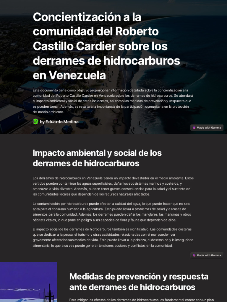 Concientizacion A La Comunidad Del Roberto Castillo Cardier Sobre Los Derrames de Hidrocarburos ...