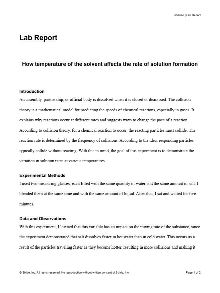 2.03 Lab - Factors Affecting Solution Formation 1 | PDF