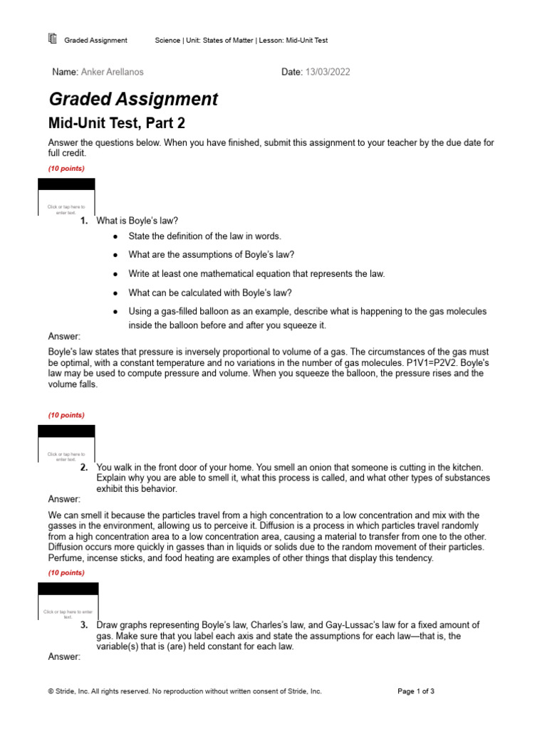 1.09 Mid-Unit Test - States of Matter - Part 2 | PDF | Gases | Chemistry
