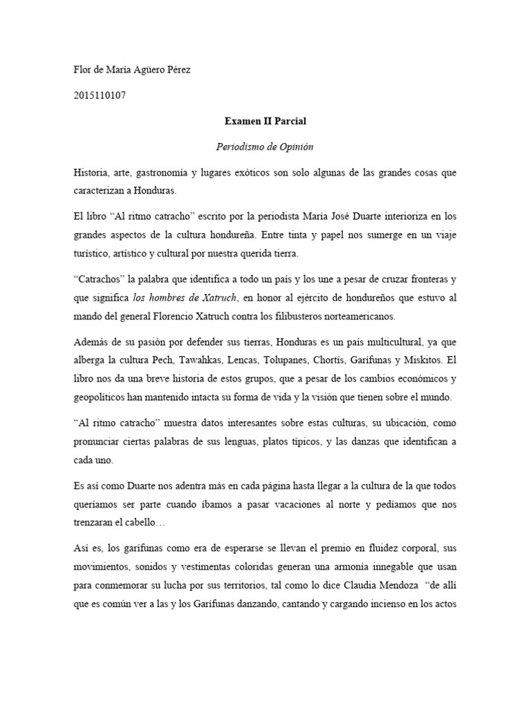 Flor de MarÃ - A AgÃ Ero PÃ©rez, Examen II | PDF | Honduras | Bailes