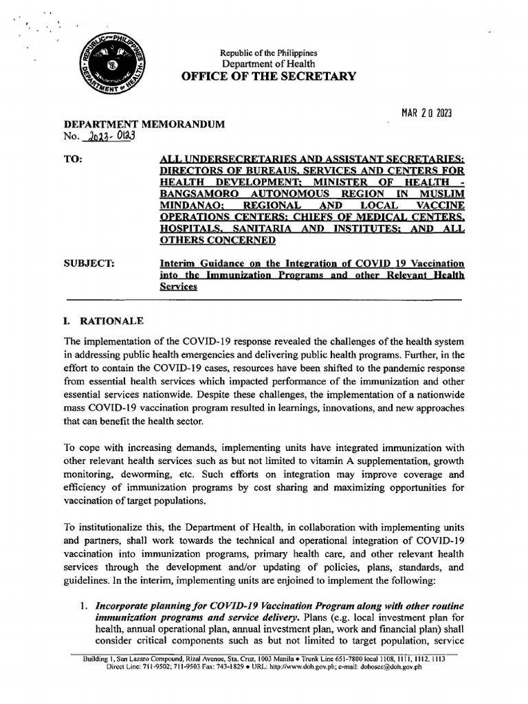 dm2023-0123 Interim Guideline On The Integration of COVID19 Vaccination ...