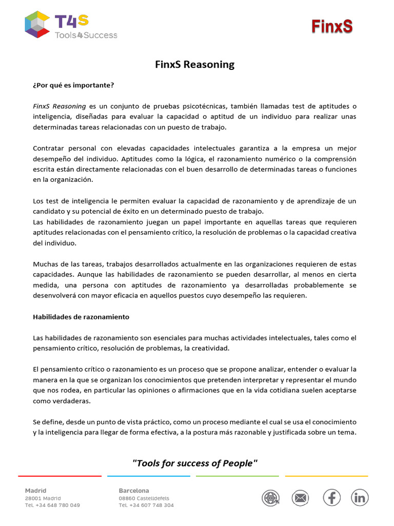 FinxS Reasoning T4S V2 070224 | PDF | Pensamiento | Inteligencia