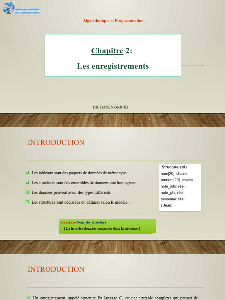 Chapitre 2 Enregistrement | PDF | Programmation informatique | Informatique