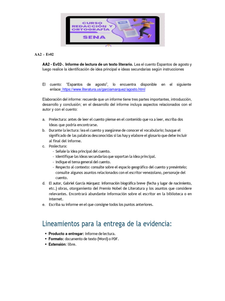 AA2 - Ev02-. Informe de Lectura de Un Texto Literario | PDF