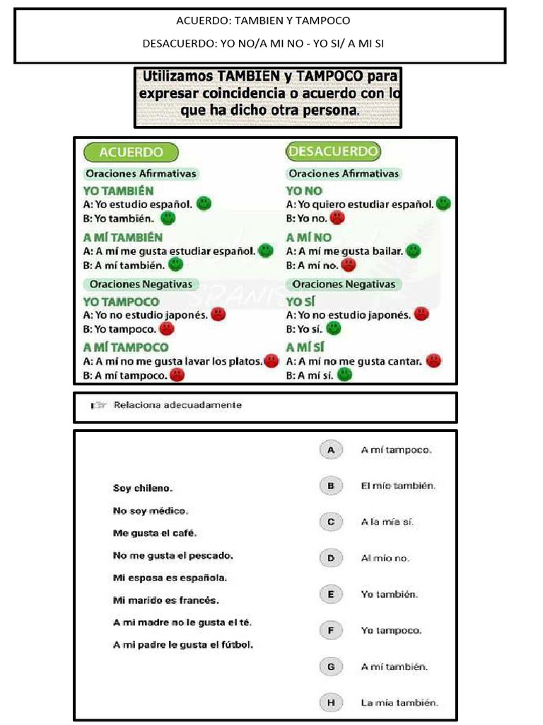 Uso de "también" y "tampoco" en español | PDF