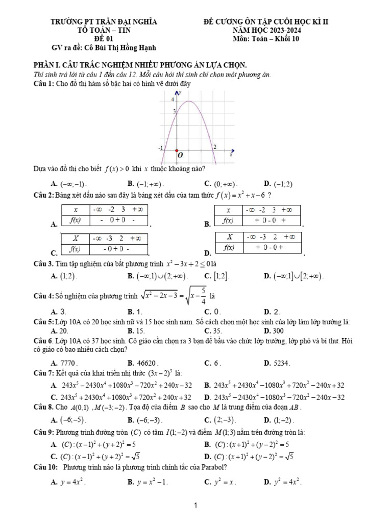 TOÁN 10 - ĐỀ CƯƠNG ÔN TẬP HKII ..... | PDF