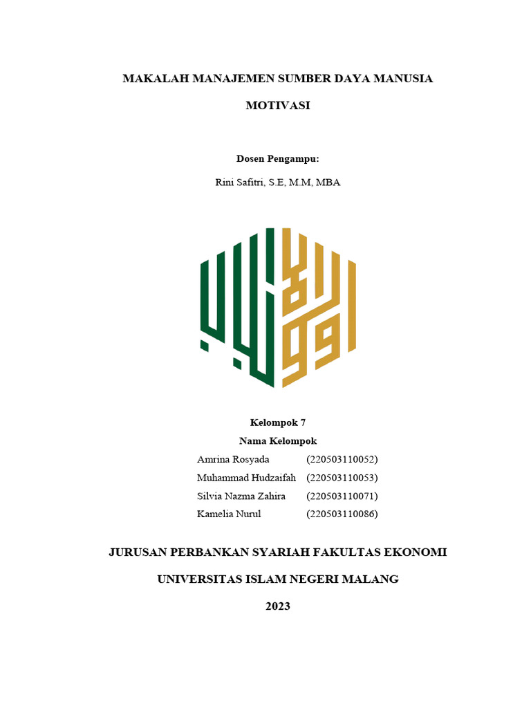 Makalah MSDM - Motivasi Kerja - Klmpok 7 | PDF