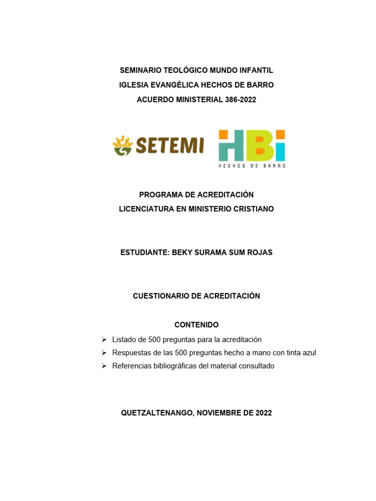 Cuestionario Licenciatura SETEMI | PDF | Biblia | Jesús