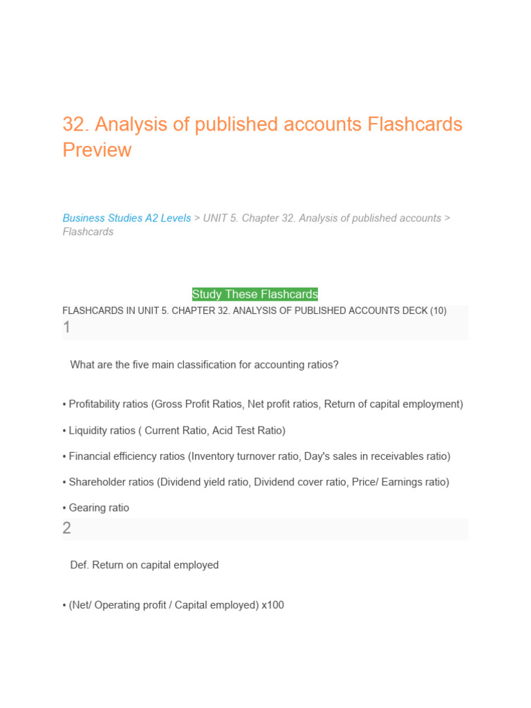 Accounting Ratios Explained: A2 Flashcards | PDF | Dividend | Leverage ...