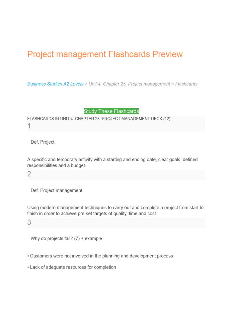 Project management Flashcards -1 | PDF | Project Management | Business