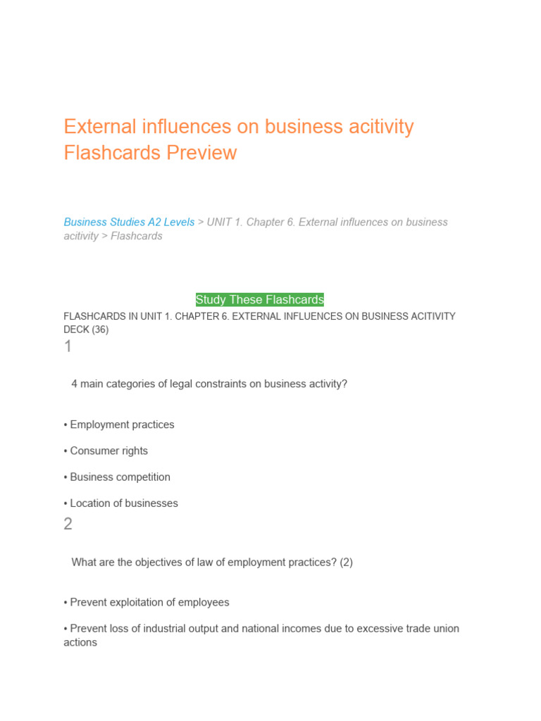 External Influences On Business Acitivity Flashcards Preview | PDF ...