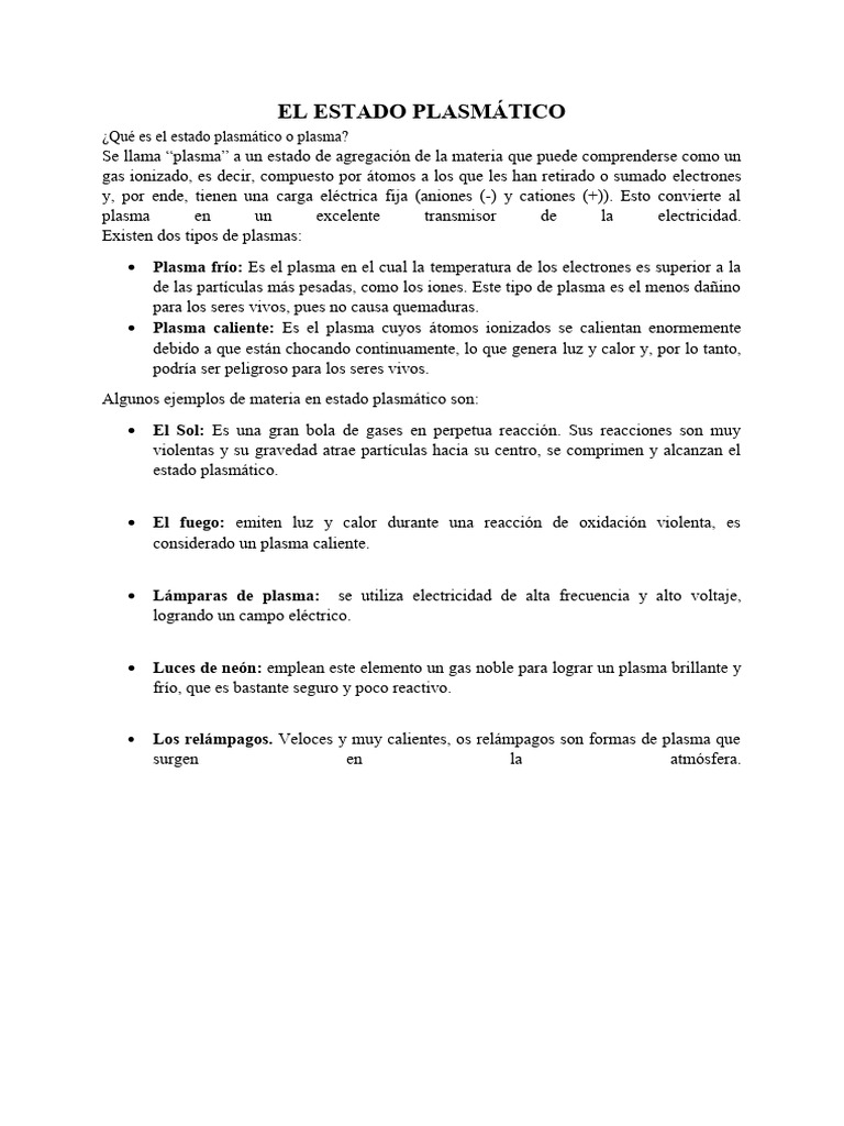 ¿Qué Es El Estado Plasmático o Plasma? | PDF