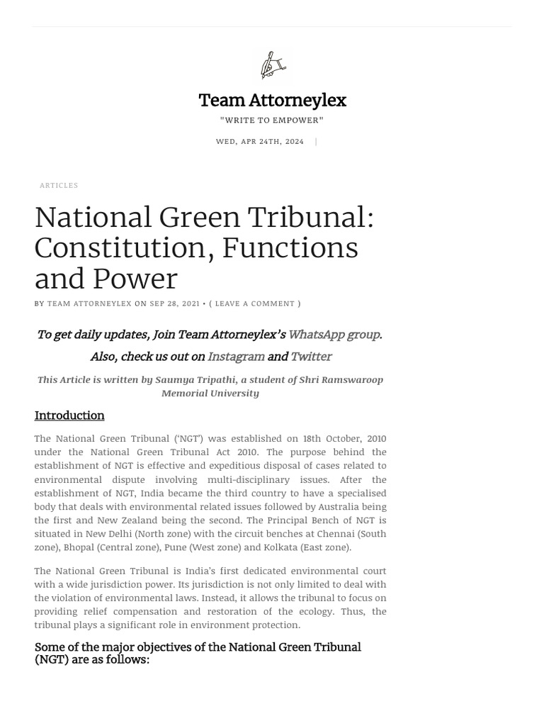 National Green Tribunal - Constitution, Functions and Power - Team Attorneylex | Download Free ...