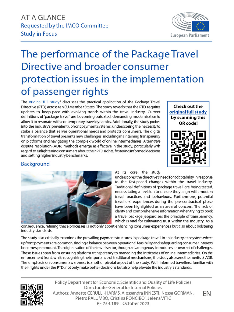 The Performance of The Package Travel Directive and-QA0223110ENN | PDF ...