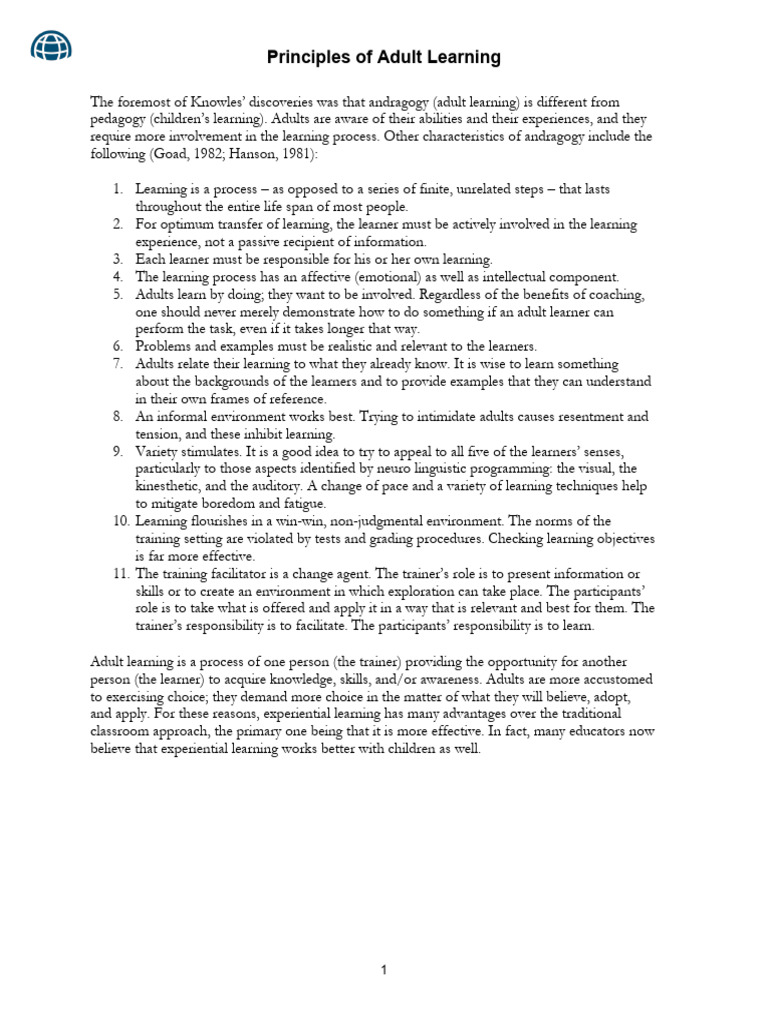 Adult Learning Principles | PDF | Learning | Adult Education