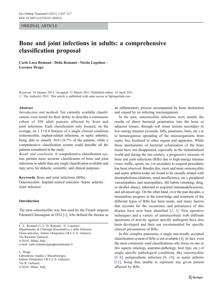 Bone and Joint Infections in Adults: A Comprehensive Classification ...