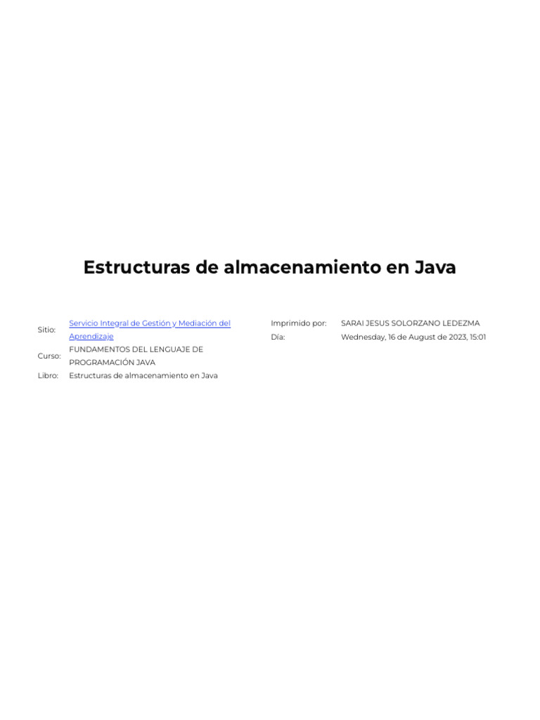 Estructuras de almacenamiento en Java | PDF | Java (lenguaje de programación) | Objeto (informática)