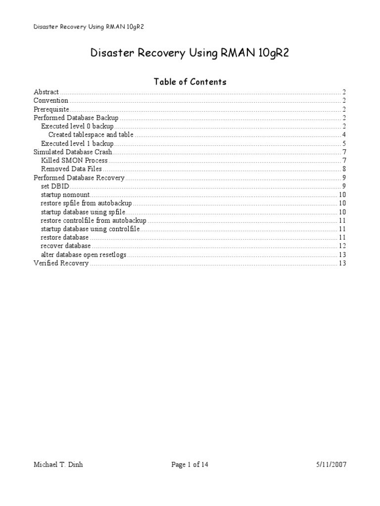 Disaster Recovery Using RMAN 10gR2 | PDF | Oracle Database | Backup