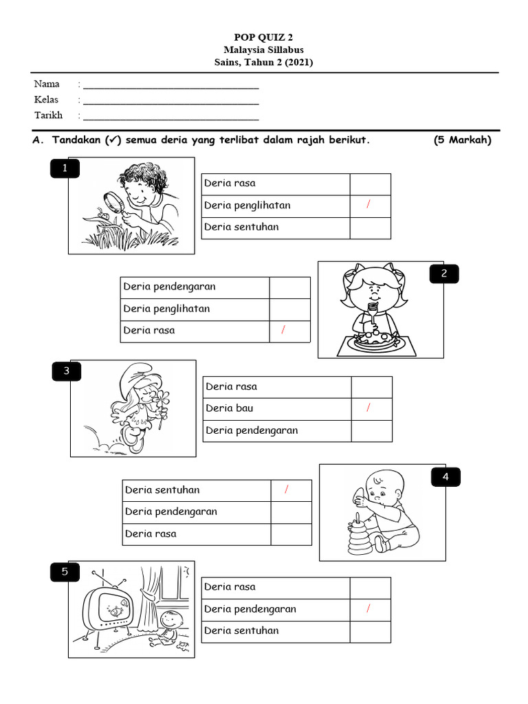 Y2, Pop Quiz 2 (Science) (2021) - Malaysia Sillbus (Answers) | PDF