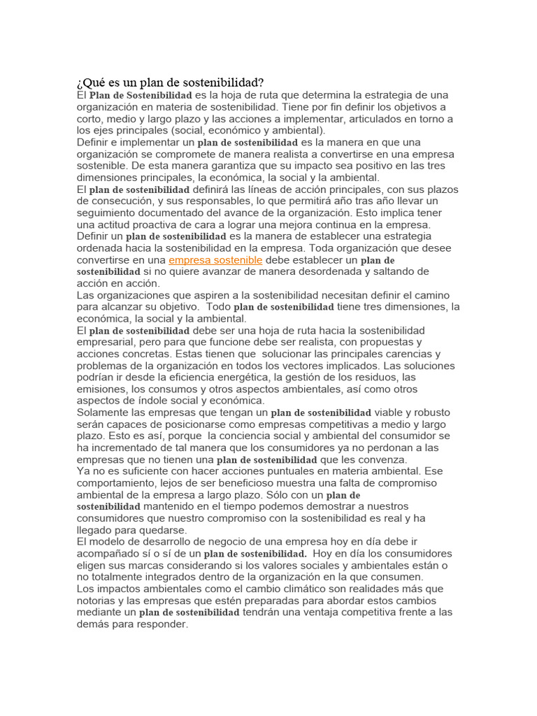 Plan de Sostenibilidad | PDF | Sustentabilidad | Business