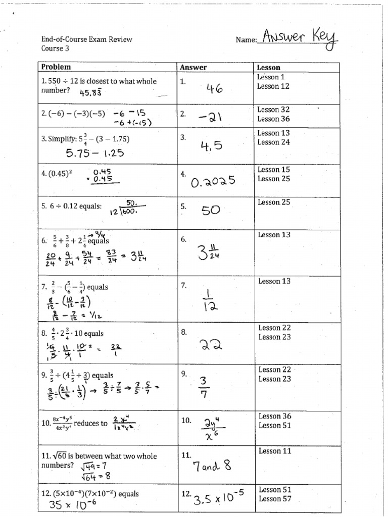c3 Eoc Review Answer Key Final | PDF