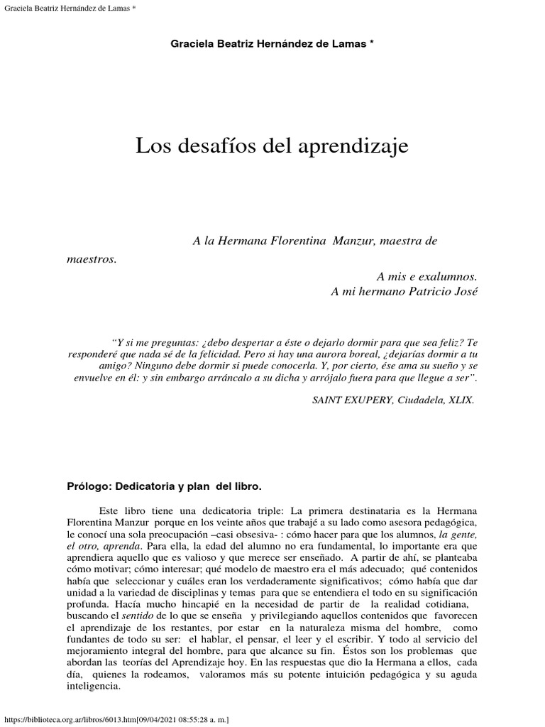 Los Desafios Del Aprendizaje - Graciela Hernandez de Lamas | PDF | Aprendizaje | Sicología