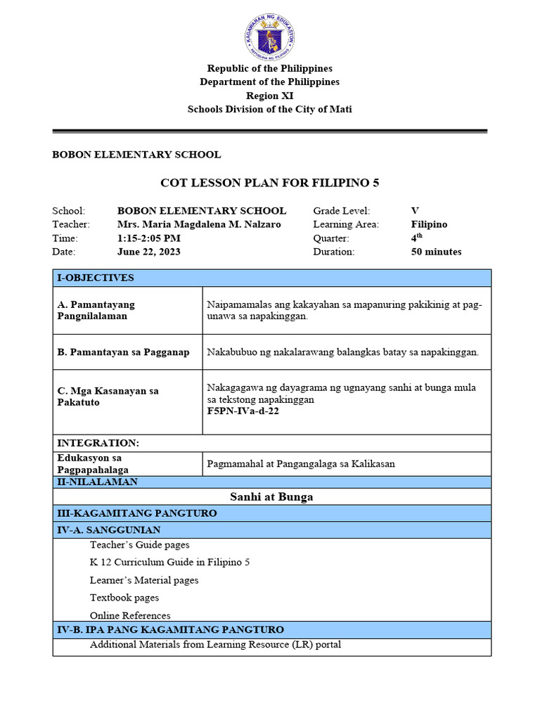COT FILIPINO 5 (4th Quarter) | PDF