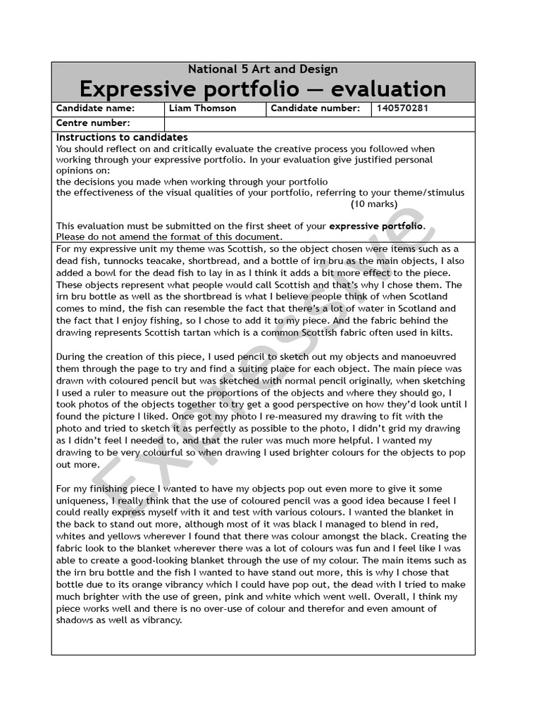 BNational 5 Expressive Evaluation Proforma B | PDF