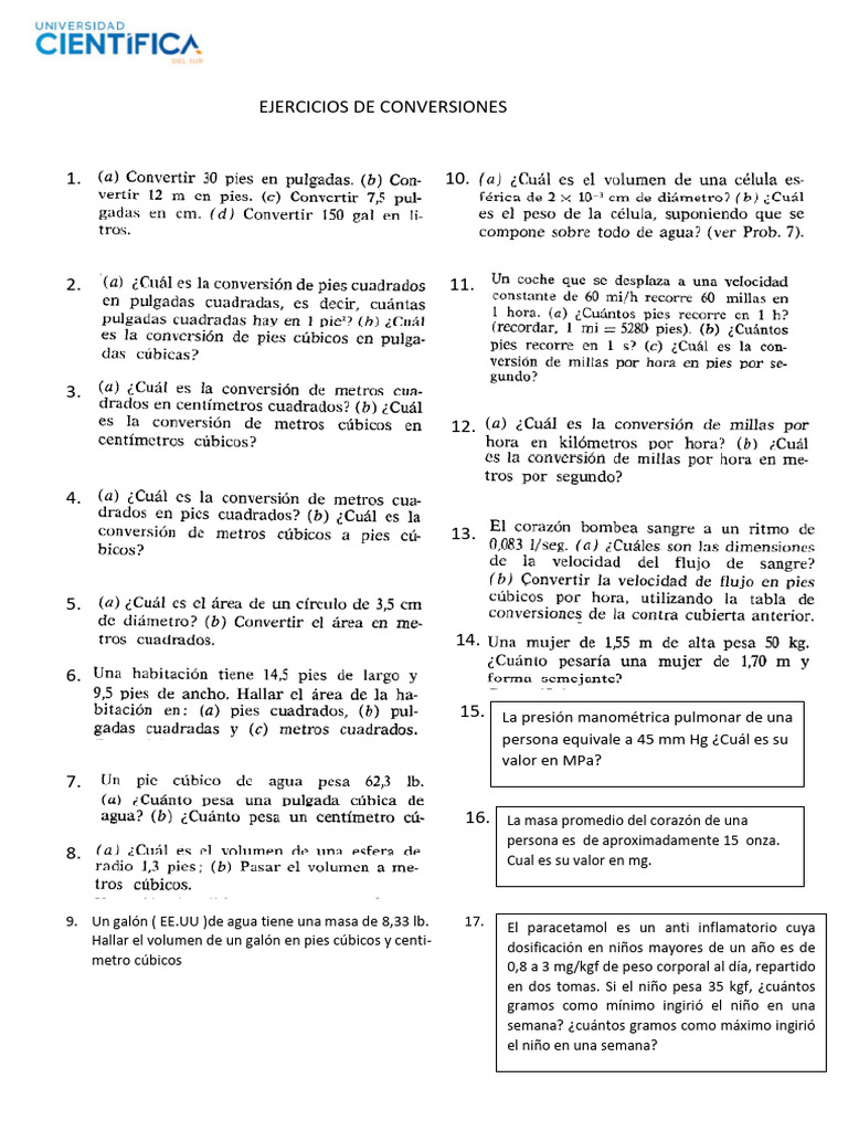 EJERCICIOS DE CONVERSIONES ULTIMO | PDF | Medicina CLINICA ...