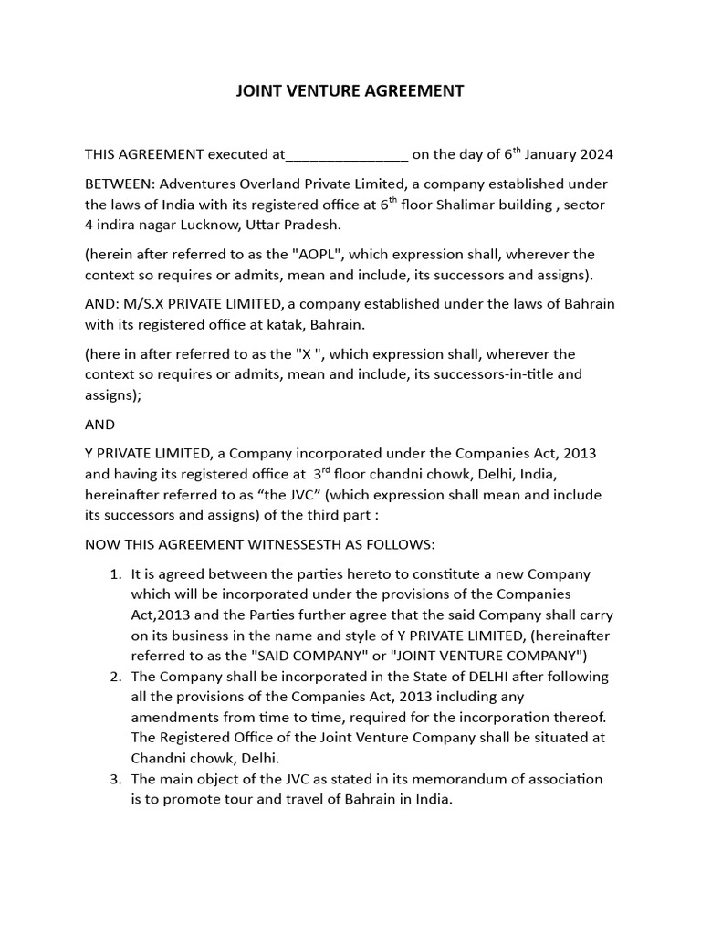 JOINT VENTURE AGREEMENT | PDF | Board Of Directors | Arbitration