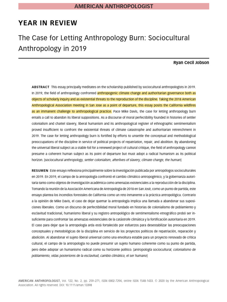 Jobson Ryan Cecil - The Case For Leting Anthropology Burn | PDF ...