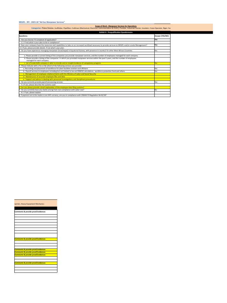 RFI - Prequalification Questionnaire | PDF | Human Resources | Payroll