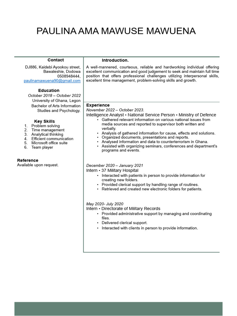 Paulina Ama Mawuse Mawuena - CV | PDF | Computing