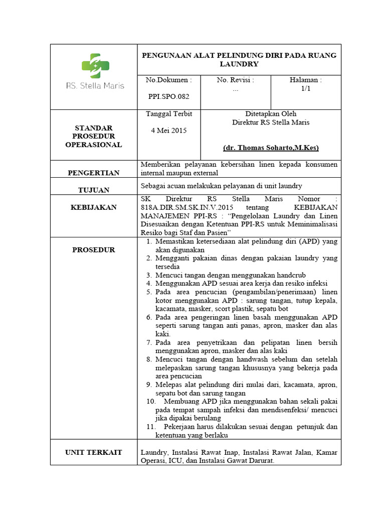 Prosedur APD di Ruang Laundry RS | PDF