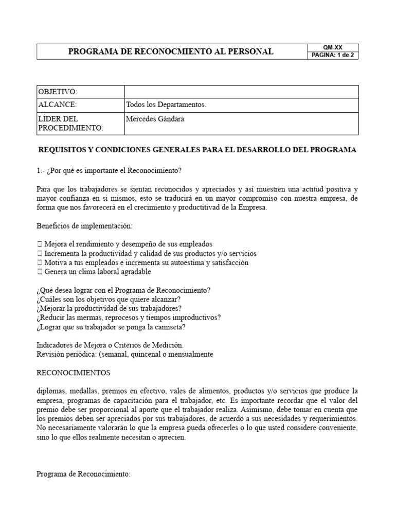Programa de Reconocimiento Al Personal | PDF
