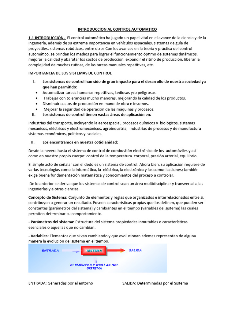 Introducción al Control Automático | PDF | Sistema | Teoría de control