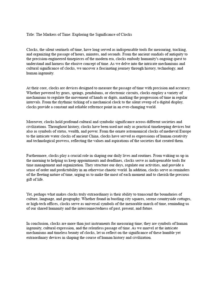 Short Essay About Clocks | PDF | Clock | Time