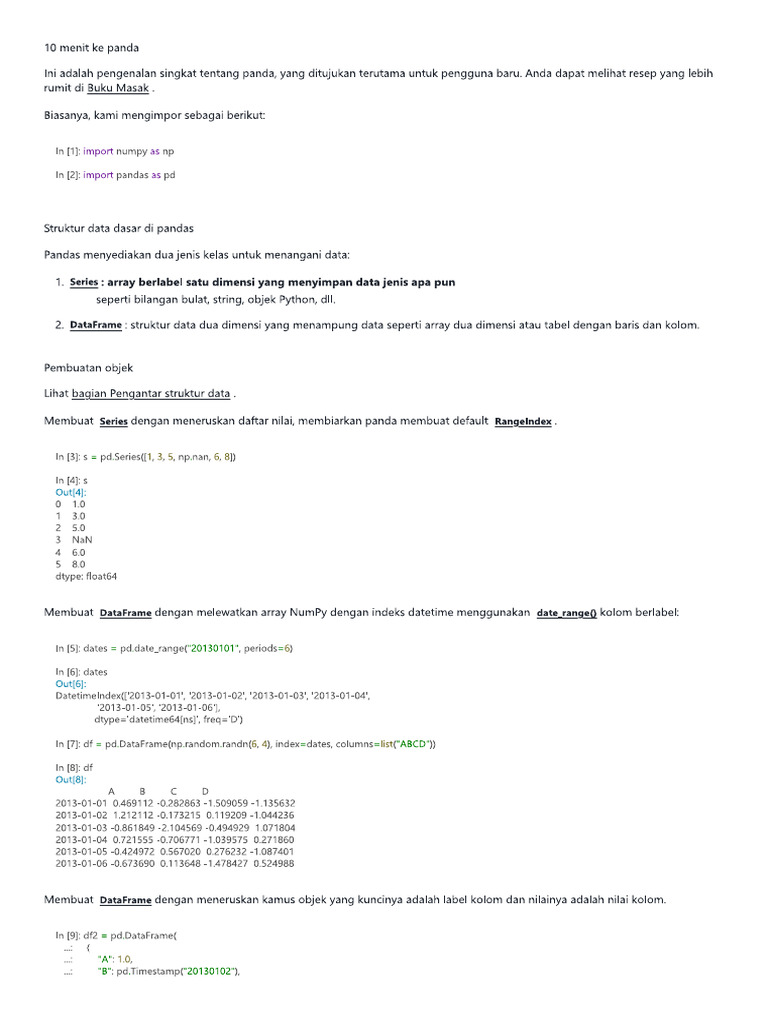 Pandas 1 - 10 Menit Ke Pandas - Dokumentasi Pandas 2 | PDF